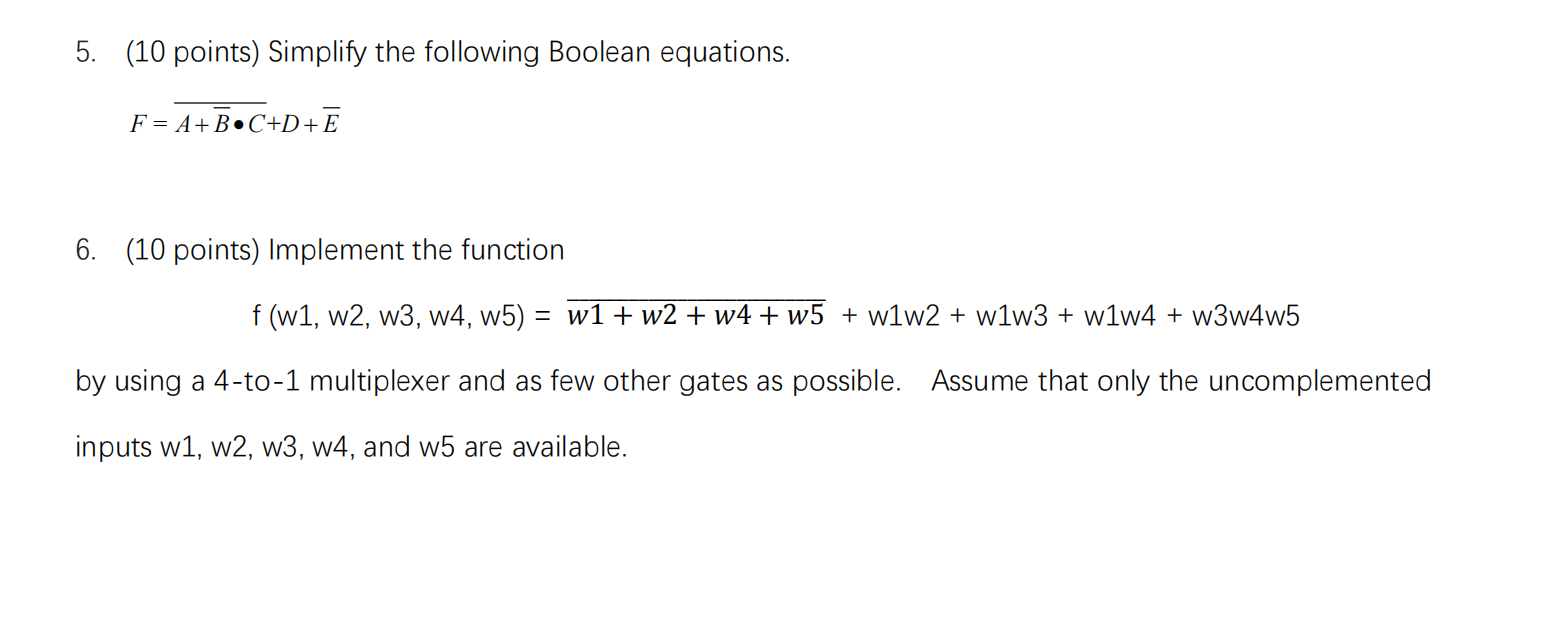 Solved 5. (10 points) Simplify the following Boolean | Chegg.com