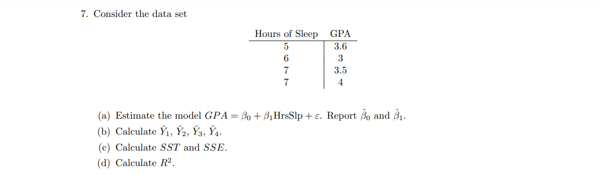 Solved 7. Consider the data set (a) Estimate the model | Chegg.com