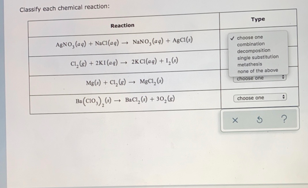 Solved Classify Each Chemical Reaction Type Reaction