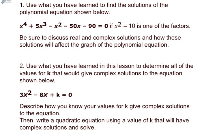 Solved 1. Use what you have learned to find the solutions of | Chegg.com