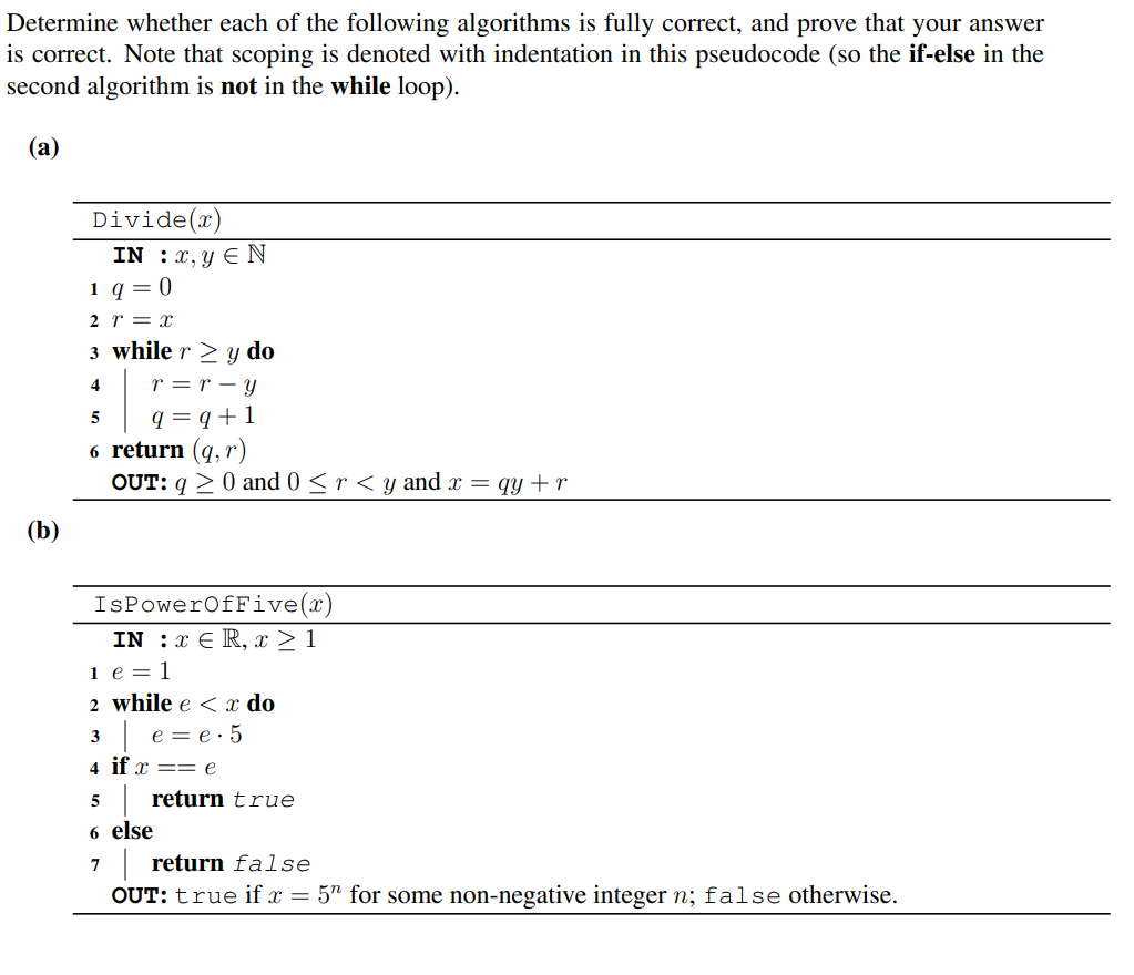 Solved Determine whether each of the following algorithms is | Chegg.com