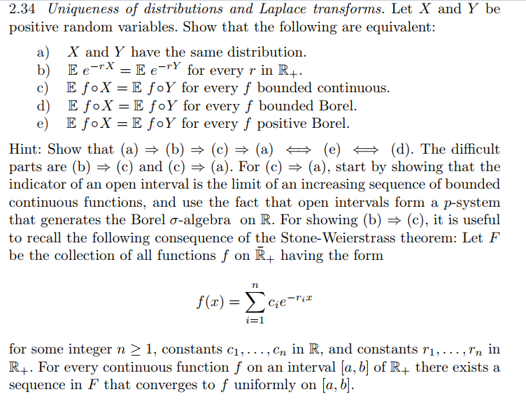 Solved 2.34 ﻿Uniqueness of distributions and Laplace | Chegg.com