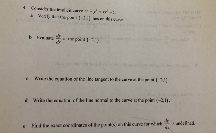 Solved 4 Consider The Implicit Curve Xyxy 5 A Verify That 8324