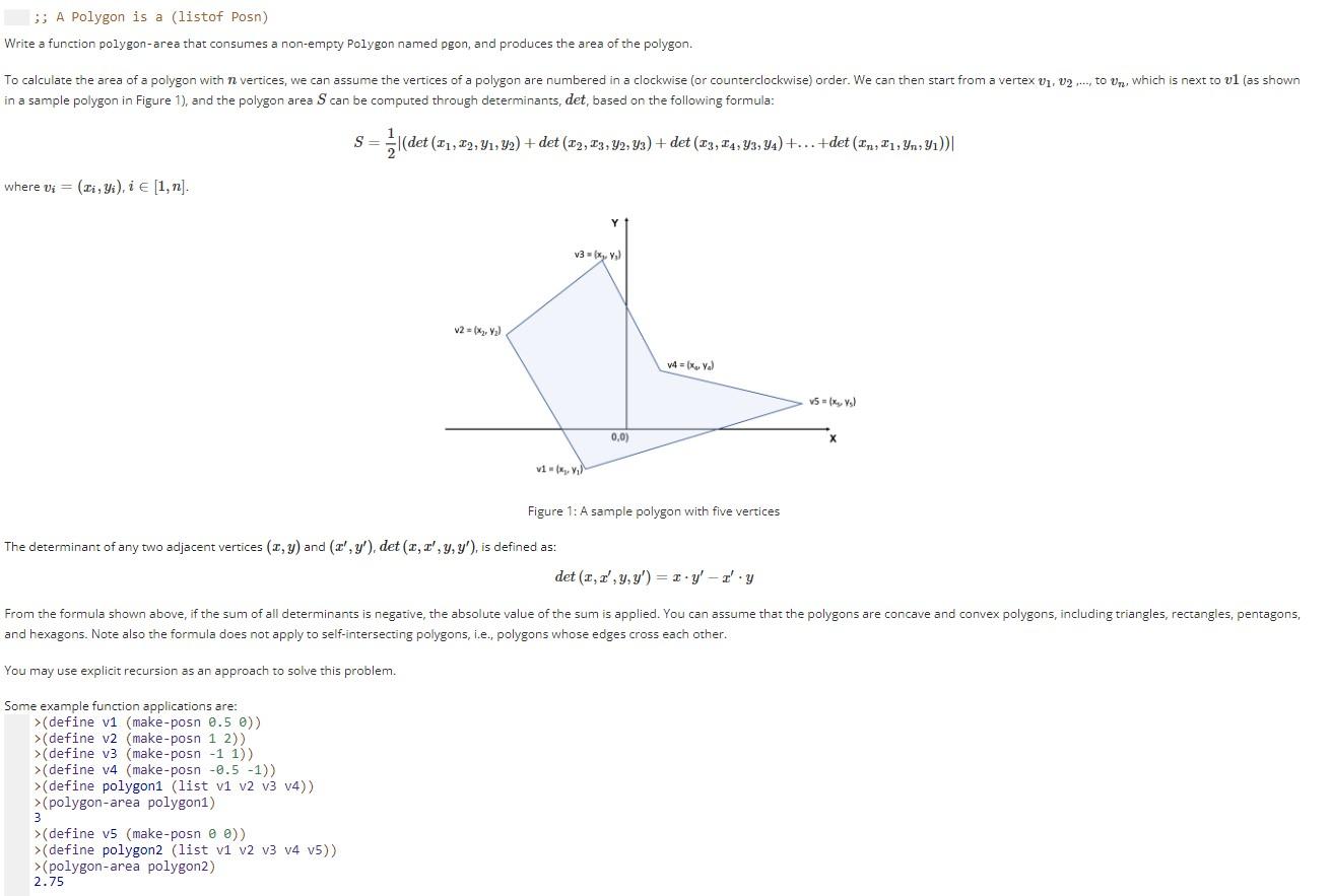 Write a function polygon-area that consumes a | Chegg.com