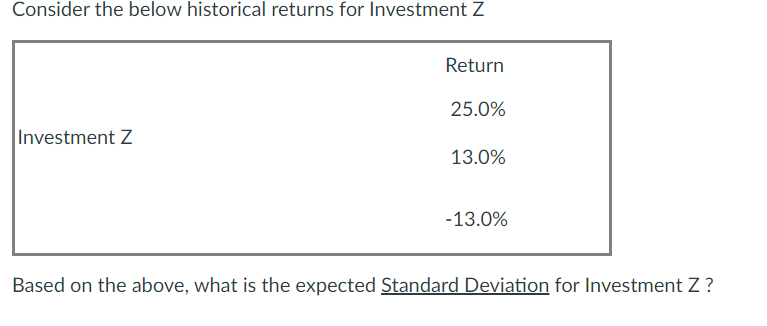 Solved Consider the below historical returns for Investment | Chegg.com