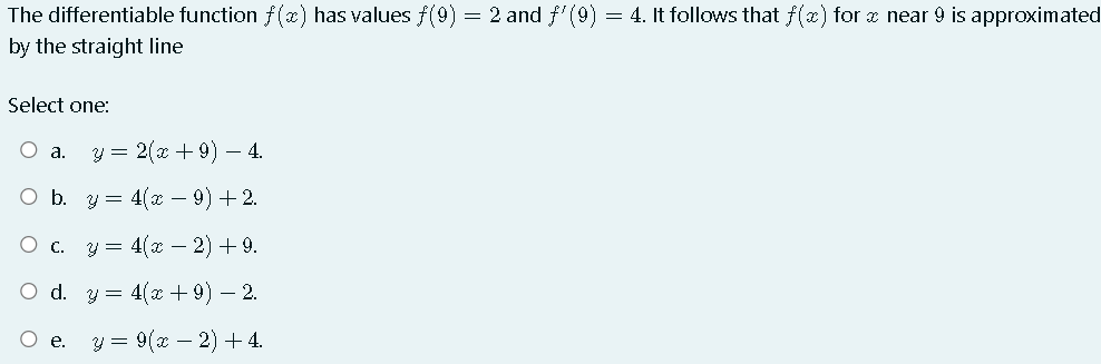 Solved The differentiable function f(x) has values f(9)=2 | Chegg.com
