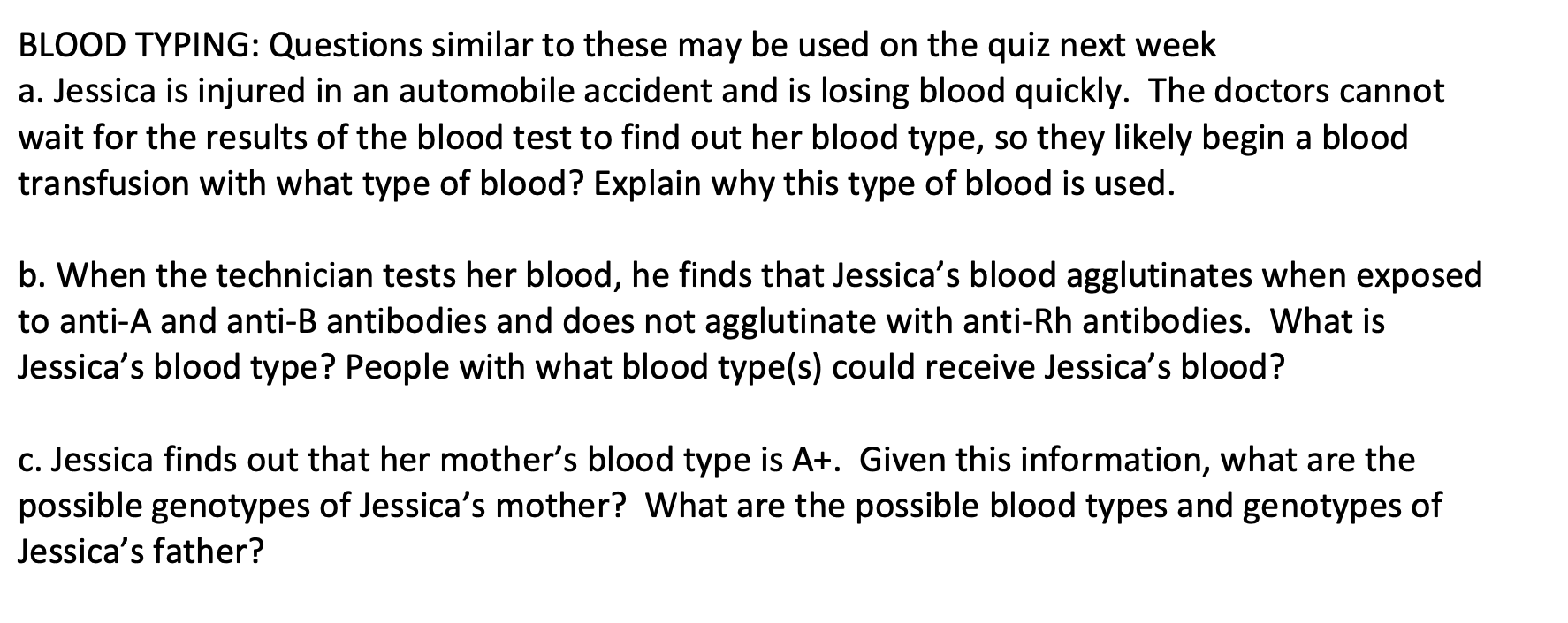 Solved BLOOD TYPING: Questions similar to these may be used | Chegg.com