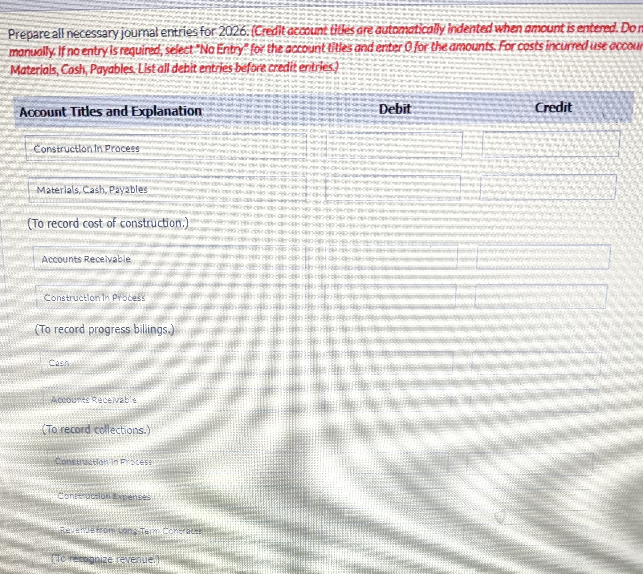 Solved Prepareall necessary joumal entries for 2026. (Credit | Chegg.com