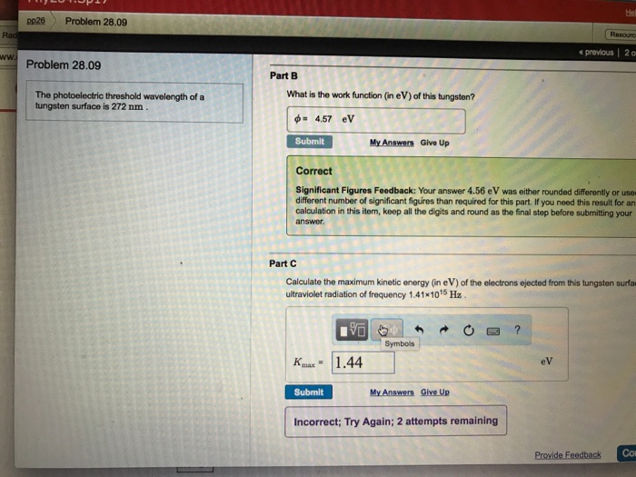 Solved The photoelectric threshold wavelength of a tungsten | Chegg.com