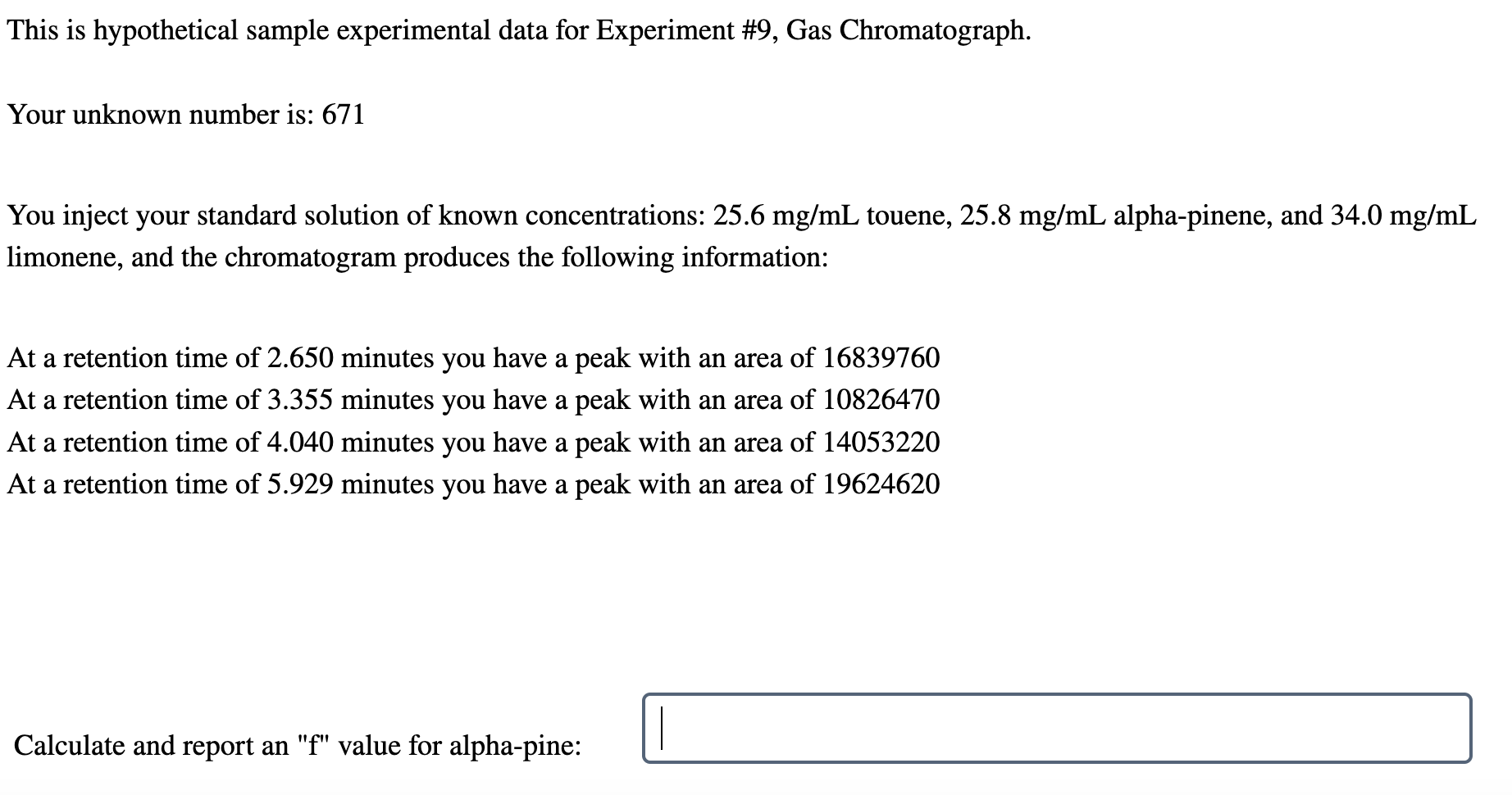 Solved This is hypothetical sample experimental data for | Chegg.com
