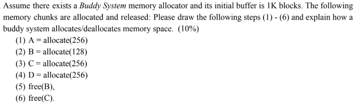 Solved Assume there exists a Buddy System memory allocator | Chegg.com