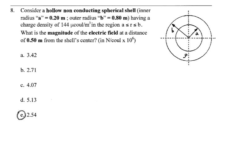 Solved 8. Consider a hollow non conducting spherical shell | Chegg.com