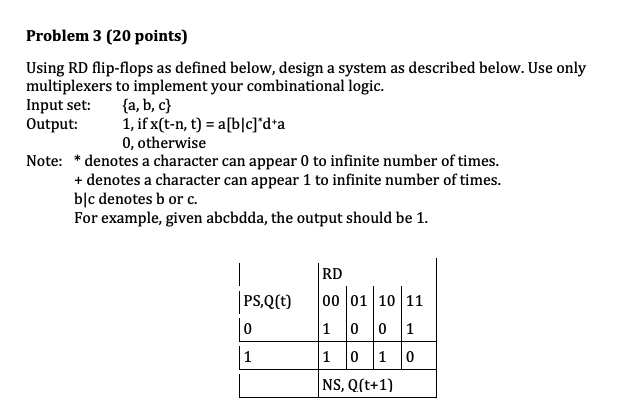 Solved Problem 3 (20 points) Using RD flip-flops as defined | Chegg.com