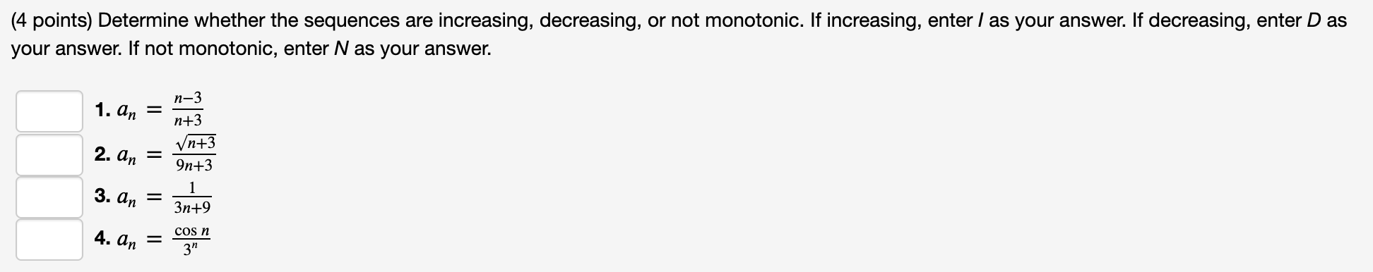 Solved (8 points) Match each sequence below to statement | Chegg.com