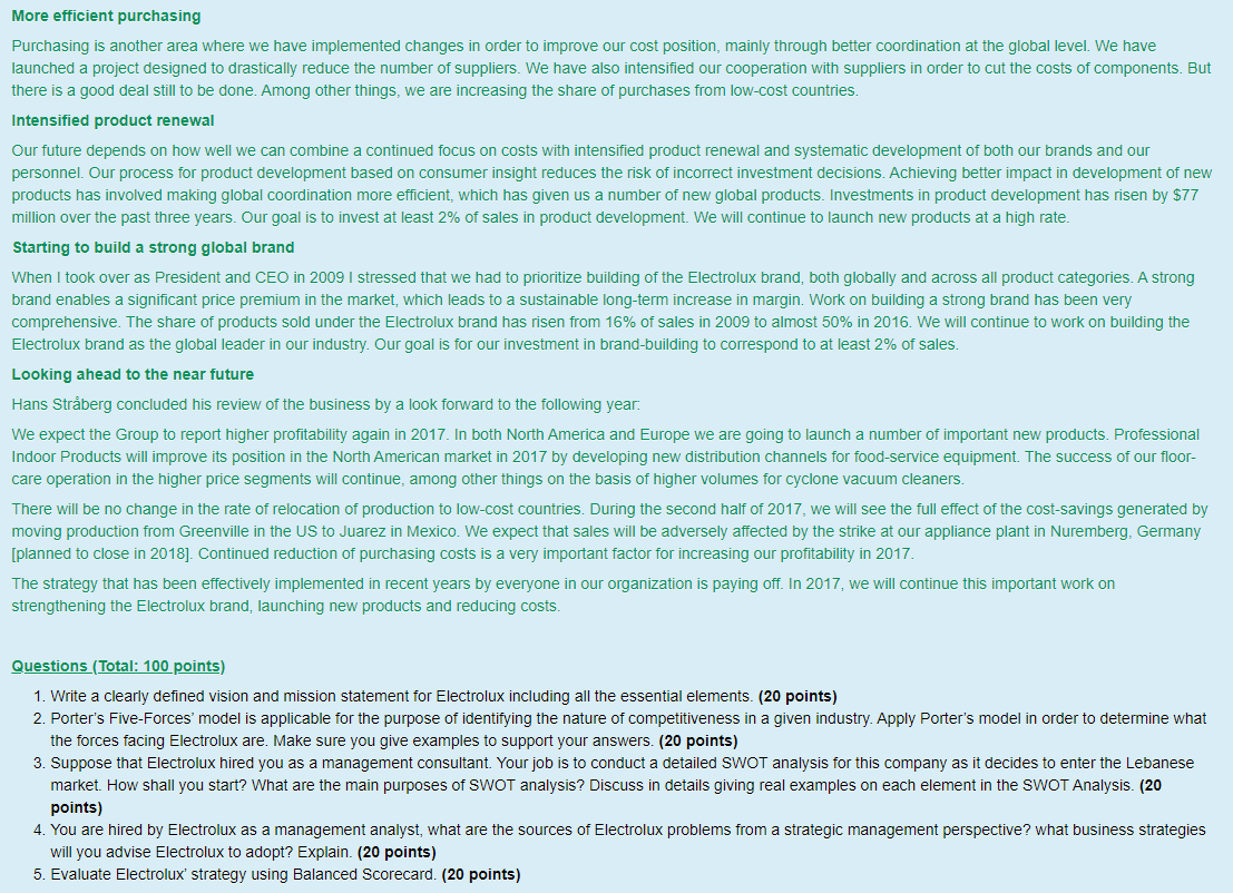 Electrolux By 2016 Sweden's Electrolux was the | Chegg.com