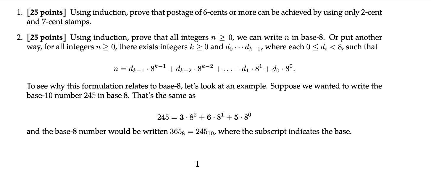 Solved [25 points] Using induction, prove that postage of | Chegg.com