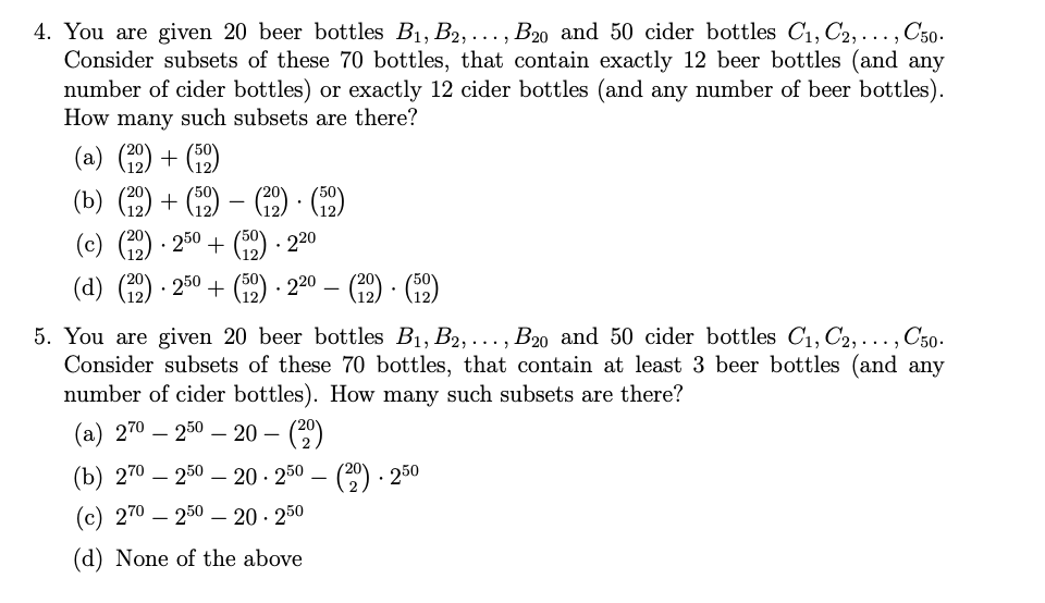 Solved You are given 20 ﻿beer bottles B1,B2,dots,B20 ﻿and 50 | Chegg.com