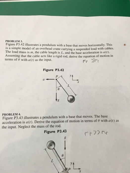 Solved Figure P3.42 illustrates a pendulum with a base that | Chegg.com