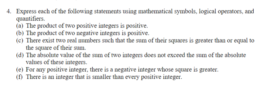 Solved 4. Express each of the following statements using | Chegg.com