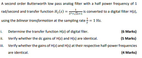Solved A second order Butterworth low pass analog filter | Chegg.com