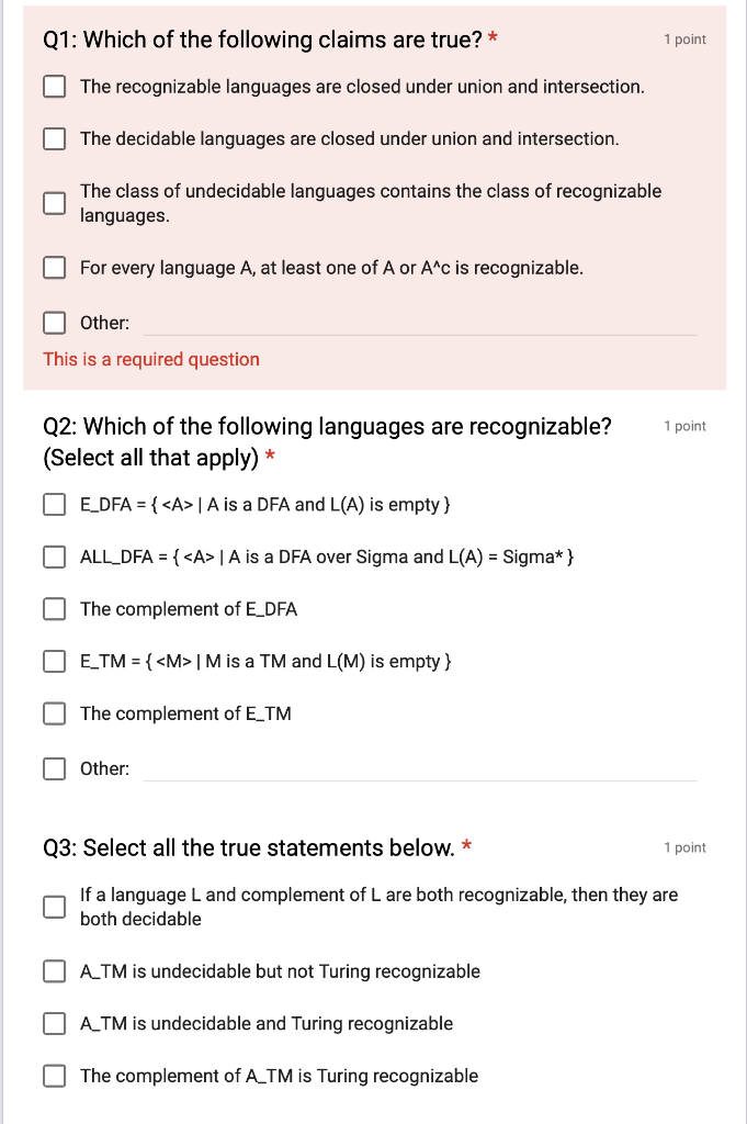Solved Q1: Which of the following claims are true?* 1 point | Chegg.com