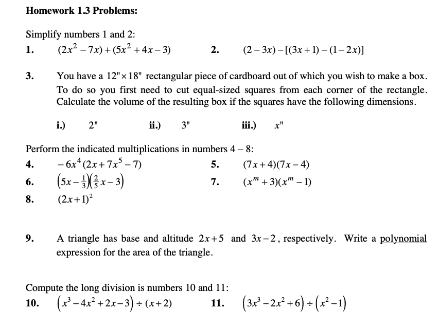 Solved Homework 1.3 Problems: Simplify numbers 1 and 2: 1. | Chegg.com