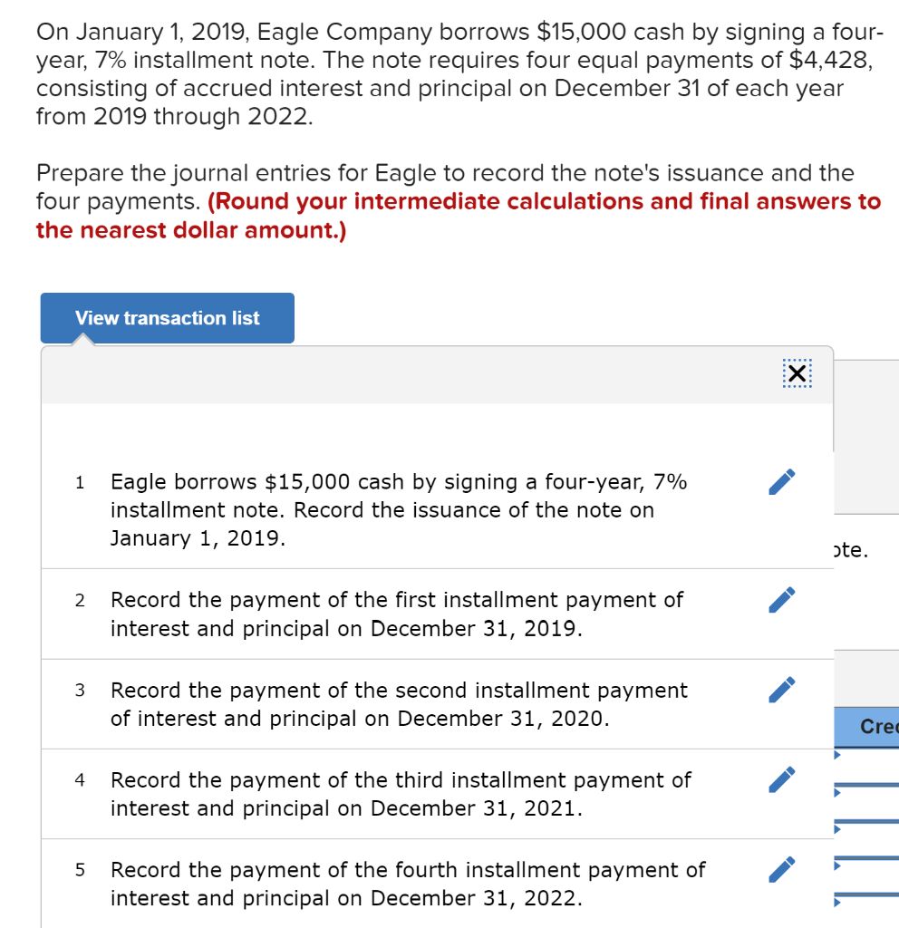 Solved On January 1, 2019, Eagle Company borrows $15,000 | Chegg.com