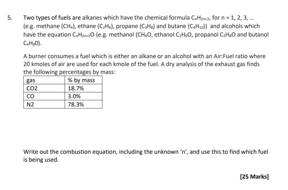 5. Two types of fuels are alkanes which have the | Chegg.com