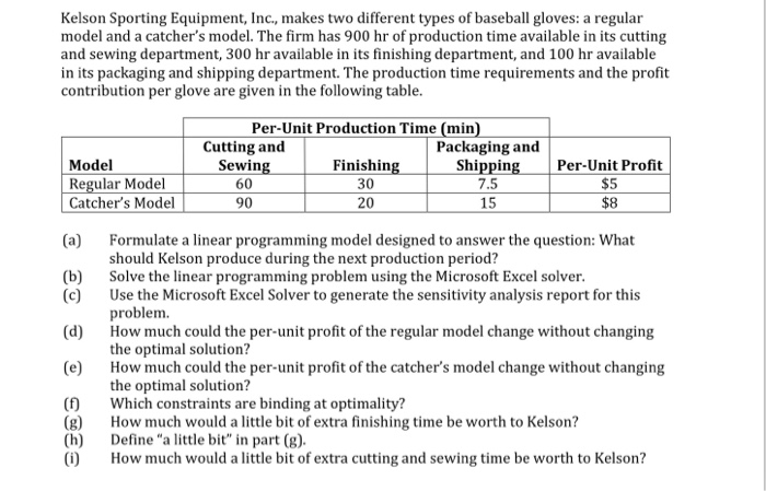 Solved Kelson Sporting Equipment, Inc, makes two different | Chegg.com