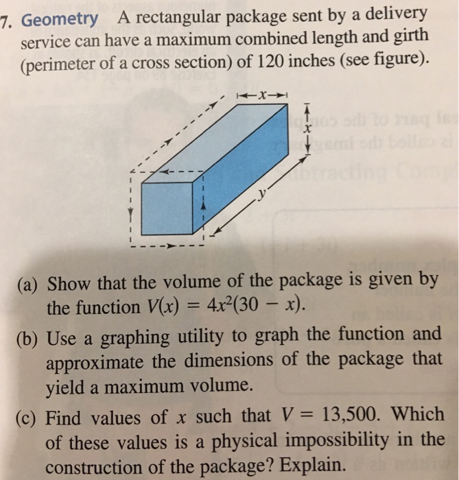 Solved 7. Geometry A rectangular package sent by a delivery | Chegg.com