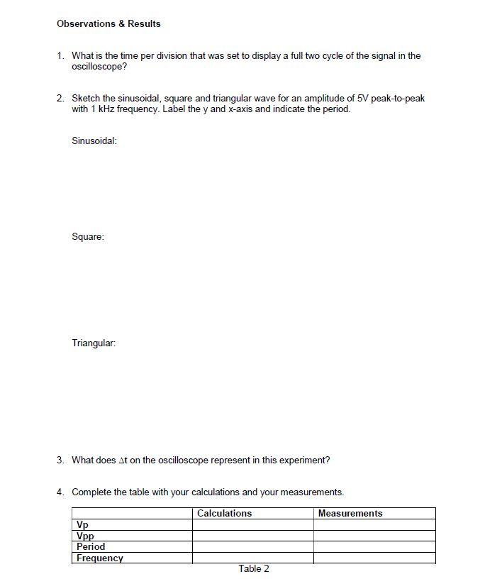 Objective: Experiment 1: Introduction to AC Signals • | Chegg.com