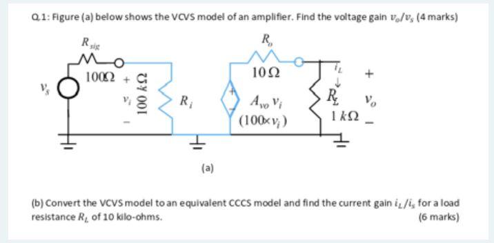 Solved Q.1: Figure (a) below shows the VCVS model of an | Chegg.com