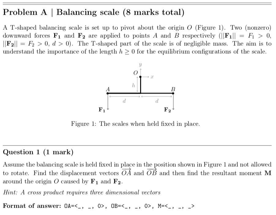Solved Problem A Balancing scale (8 marks total) A T-shaped | Chegg.com