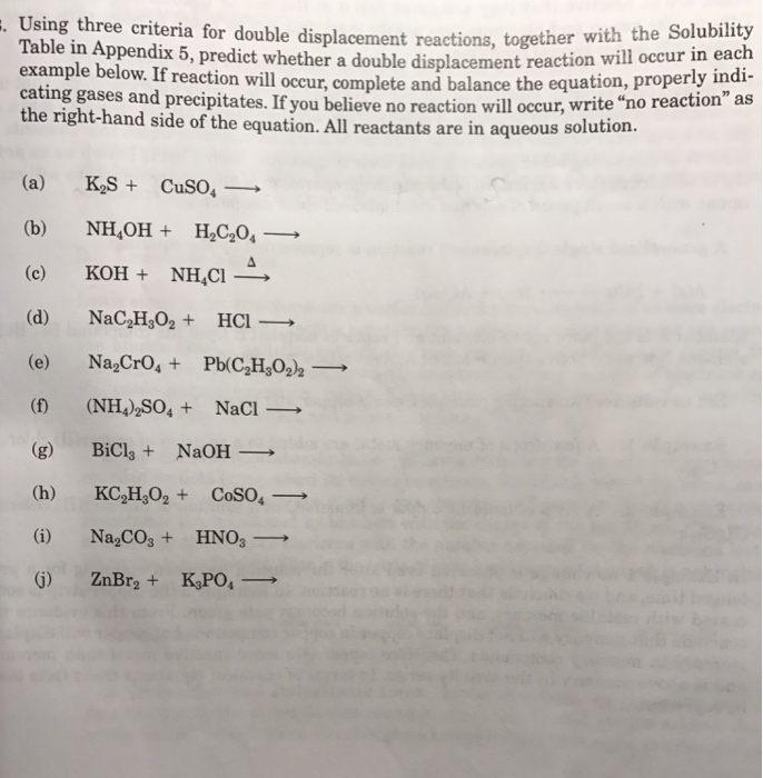 Solved Using three criteria for double displacement | Chegg.com