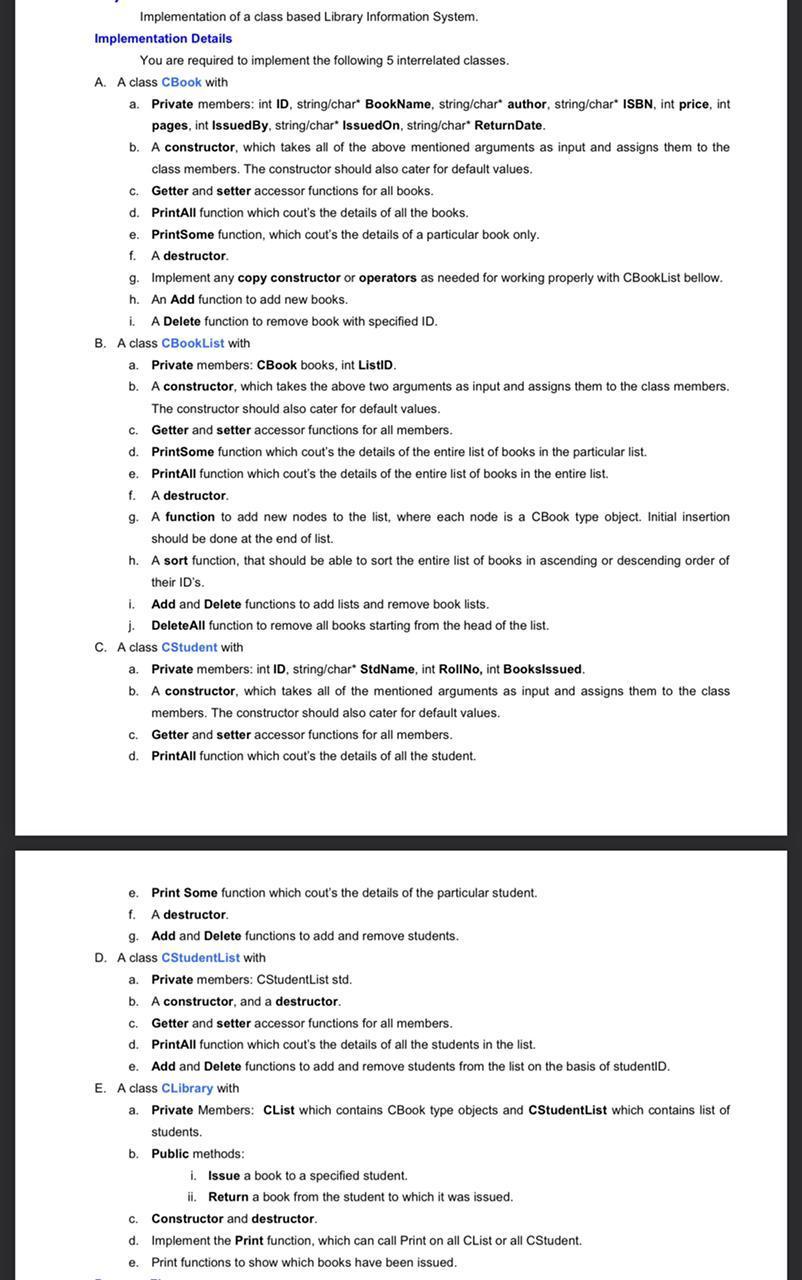 Solved e Implementation of a class based Library Information | Chegg.com