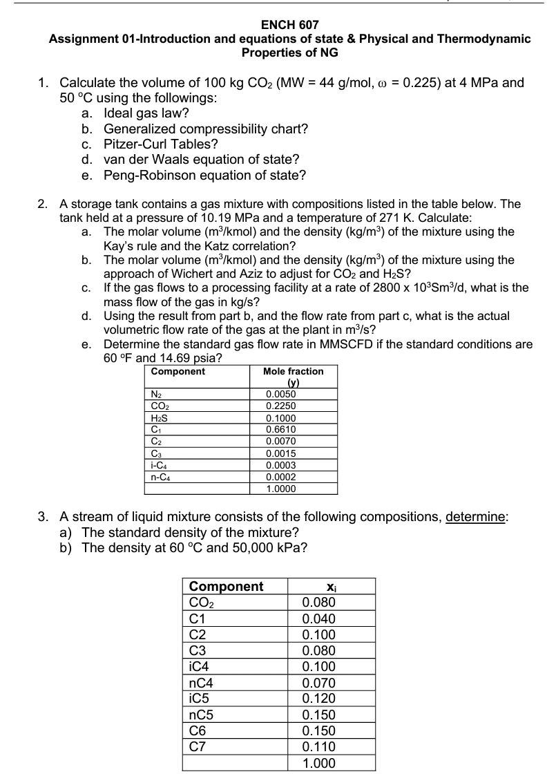 ENCH 607 Assignment 01-Introduction and equations of | Chegg.com