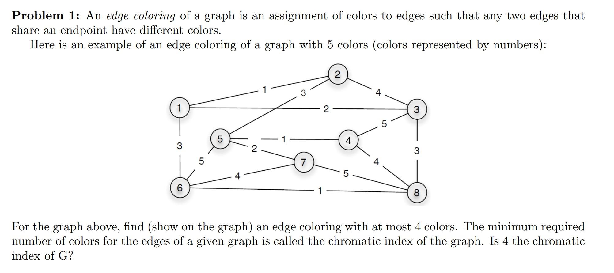 Solved Problem 1: An edge coloring of a graph is an | Chegg.com