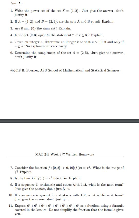 Solved Set A 1,2 1. Write the power set of the set S Just | Chegg.com