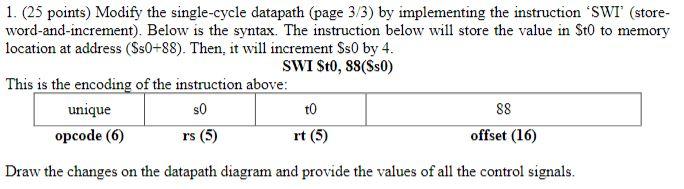 Solved 1 25 Points Modify The Single Cycle Datapath 