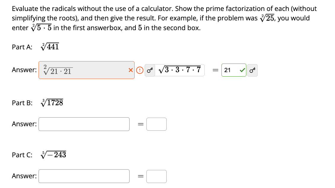 Solved Evaluate the radicals without the use of a | Chegg.com