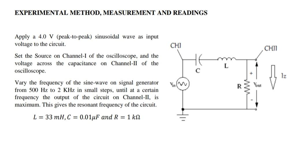 Solved EXPERIMENTAL METHOD, MEASUREMENT AND READINGS Apply a | Chegg.com