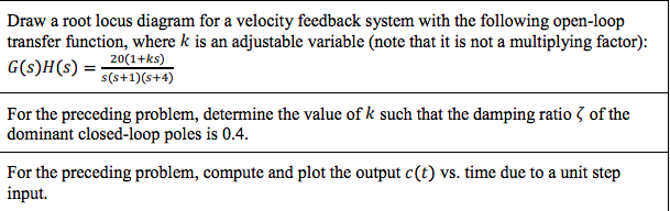 Solved Draw a root locus diagram for a velocity feedback | Chegg.com