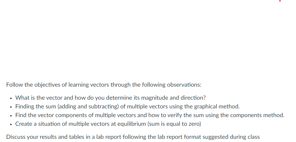 Solved Follow the objectives of learning vectors through the | Chegg.com