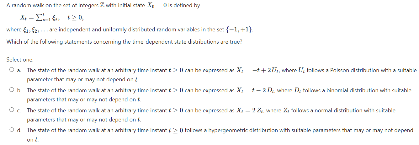 A random walk on the set of integers Z with initial | Chegg.com