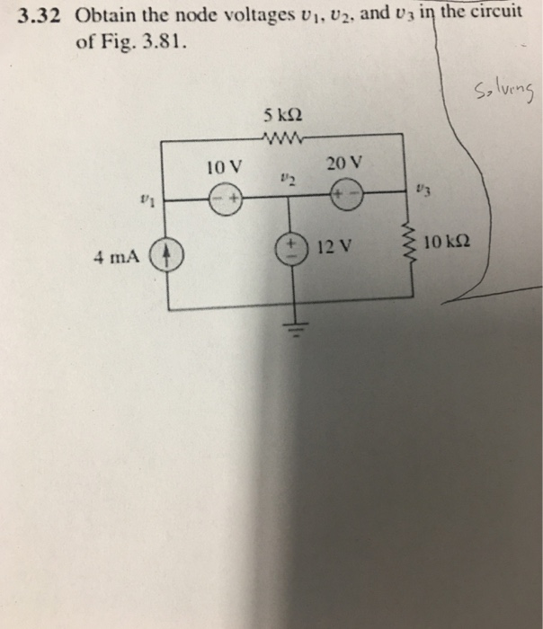 Solved 3.32 Obtain the node voltages v, U2, and v in the | Chegg.com