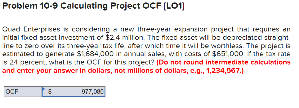 Solved Problem 10-9 Calculating Project OCF [LO1] Quad | Chegg.com