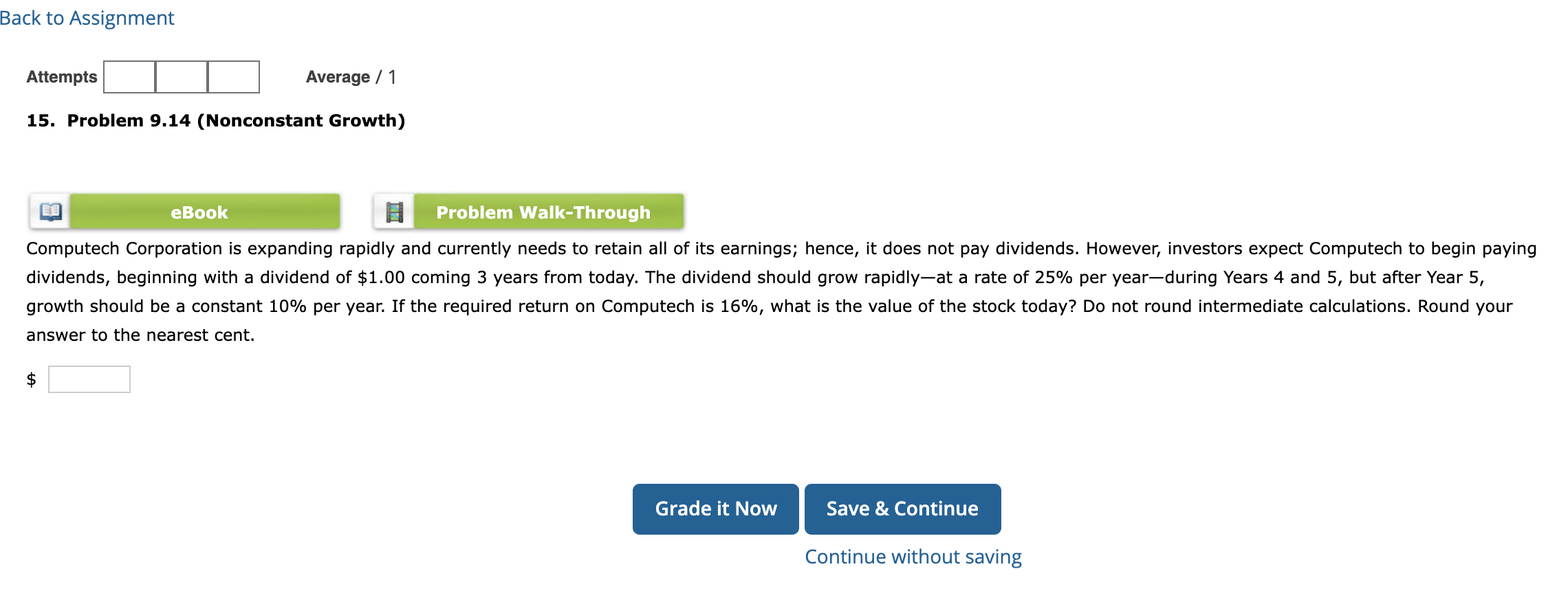 Solved Back to Assignment Attempts Average / 1 15. Problem | Chegg.com