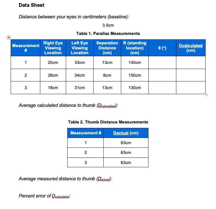 Data Sheet Distance between your eyes in centimeters | Chegg.com