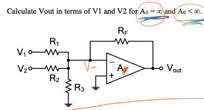 Solved Calculate Vout in terms of V1 and V2 for A0 = 0 and | Chegg.com