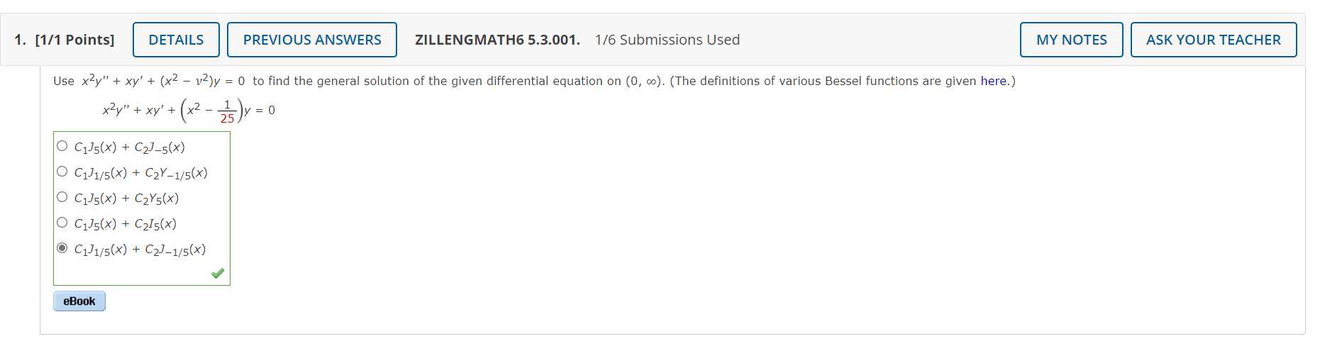 Solved 1. [1/1 Points] DETAILS PREVIOUS ANSWERS ZILLENGMATH6 | Chegg.com